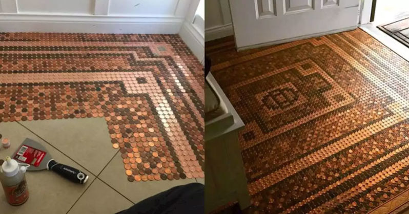 Stunning DIY Penny Floor Made From 7,500 Pennies